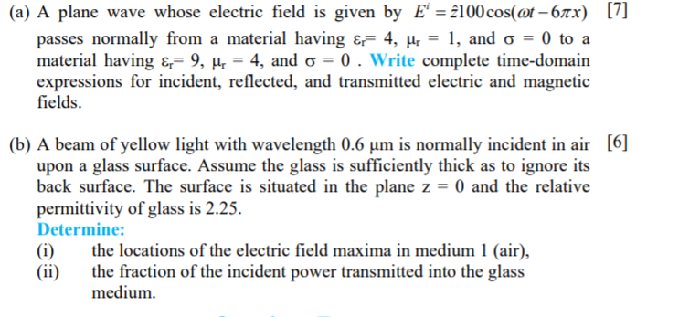 Solved (a) A plane wave whose electric field is given by E' | Chegg.com