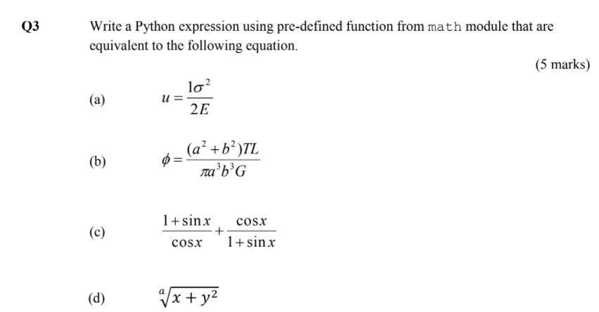 Solved Q3 Write A Python Expression Using Pre Defined 