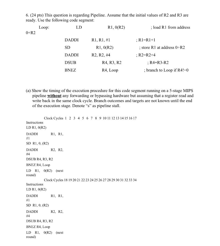 6. (24 pts) This question is regarding Pipeline. | Chegg.com