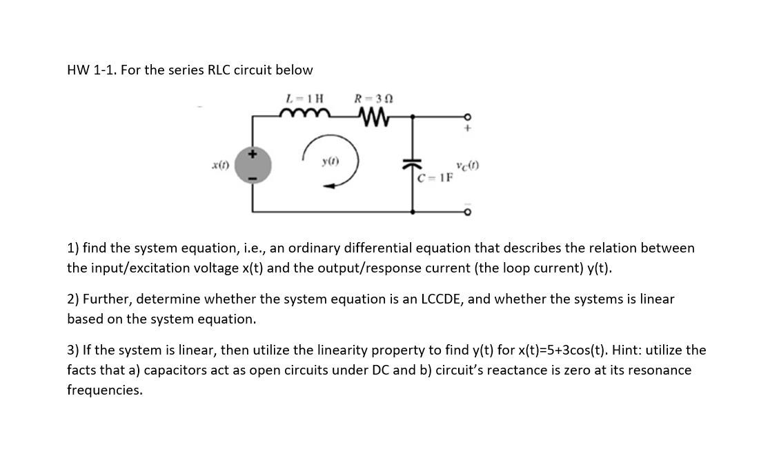 Solved HW 1-1. For the series RLC circuit below L-11 R-322 + | Chegg.com