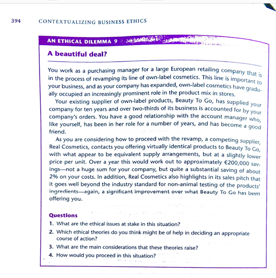 Solved 394 CONTEXTUALIZING BUSINESS ETHICS AN ETHICAL | Chegg.com