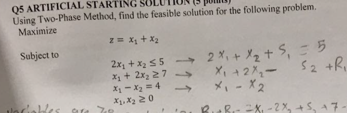 Solved Q5 ARTIFICIAL STARTING Using Two-Phase Method, find | Chegg.com