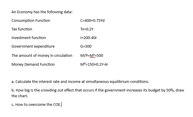Solved An Economy has the following data: a. Calculate the | Chegg.com