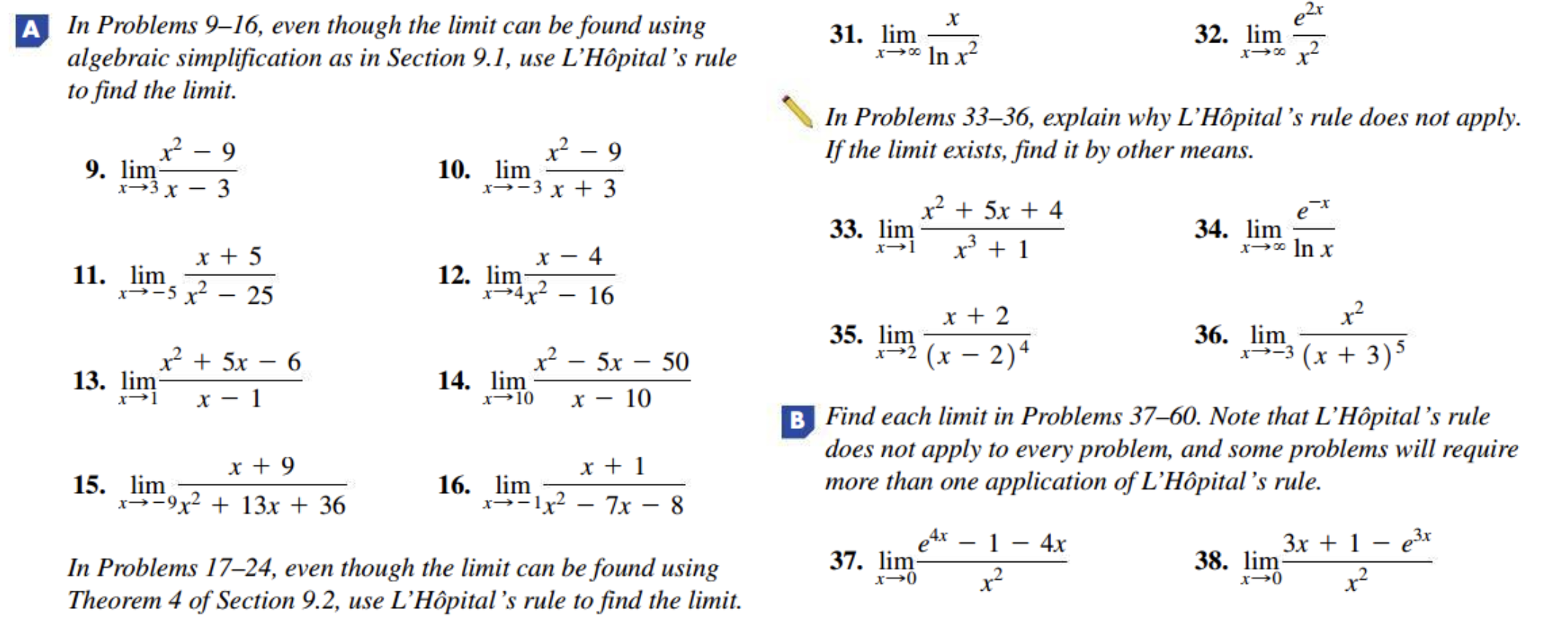 Solved A In Problems 9-16, even though the limit can be | Chegg.com