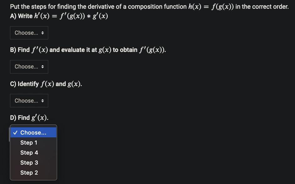 Solved Put the steps for finding the derivative of a | Chegg.com