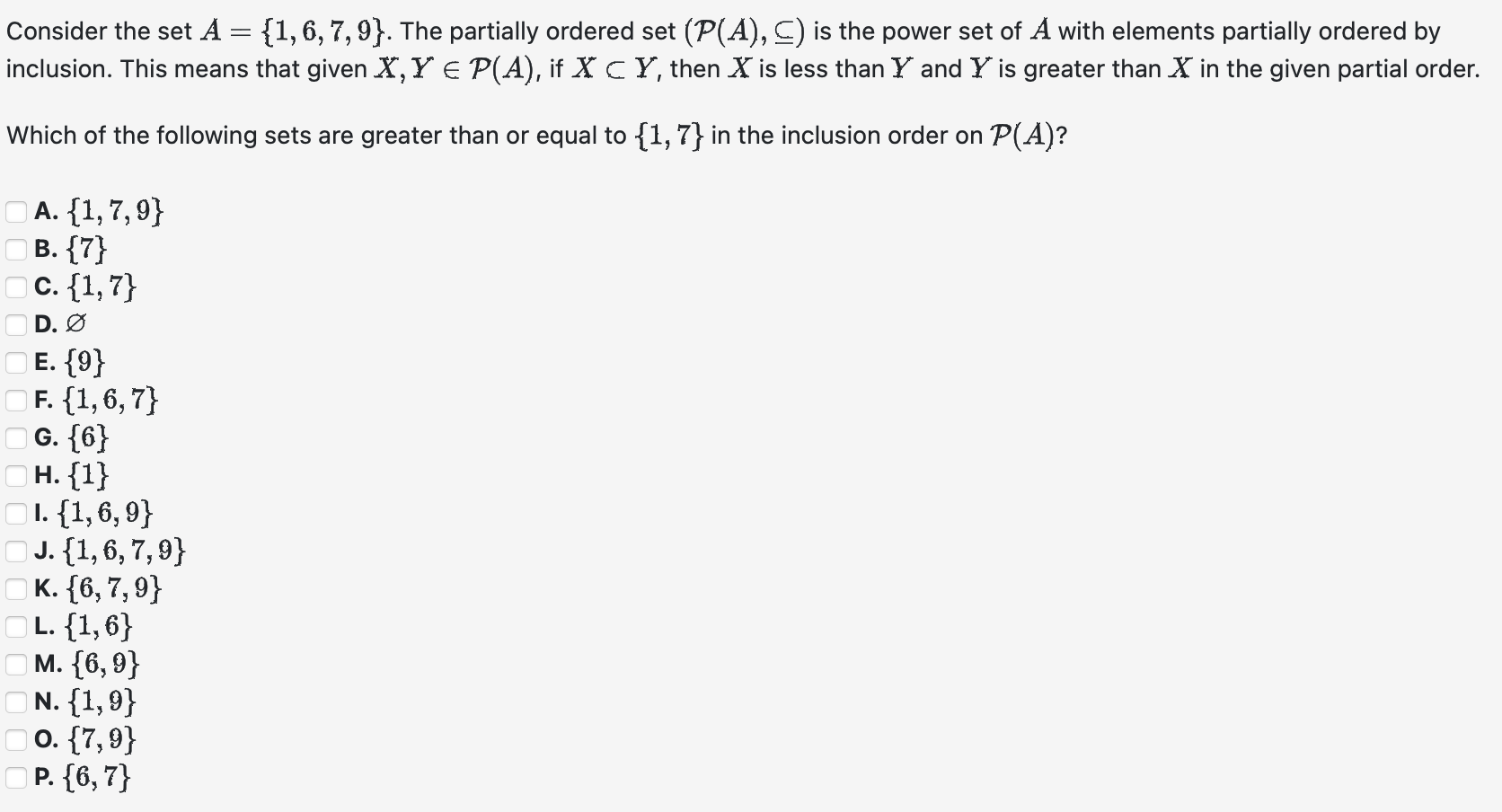 Solved Consider The Set A {1 6 7 9} The Partially Ordered