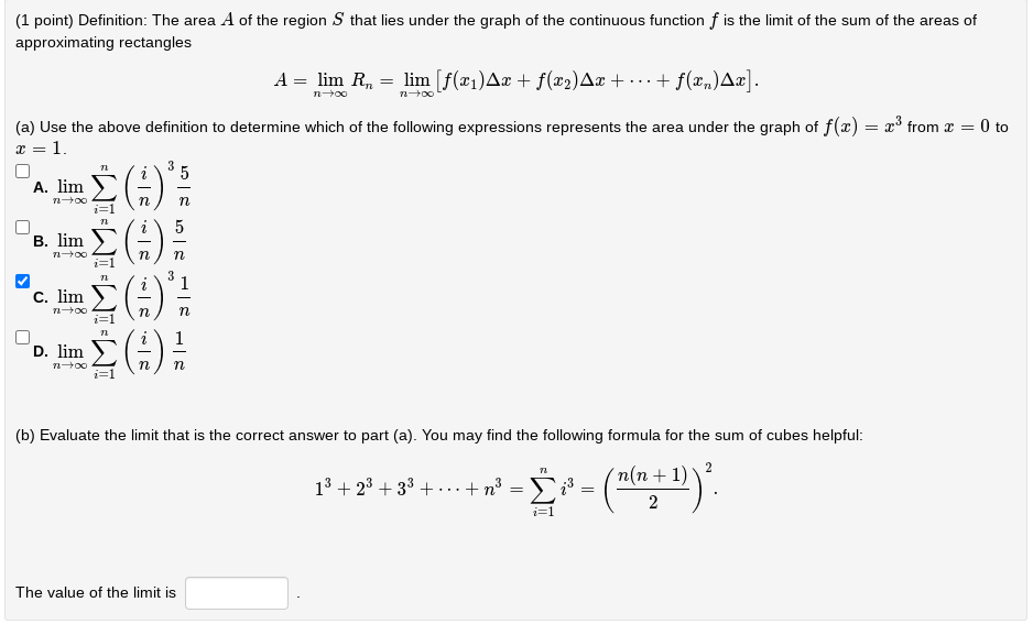 Solved (1 point) Definition: The area A of the region S that | Chegg.com
