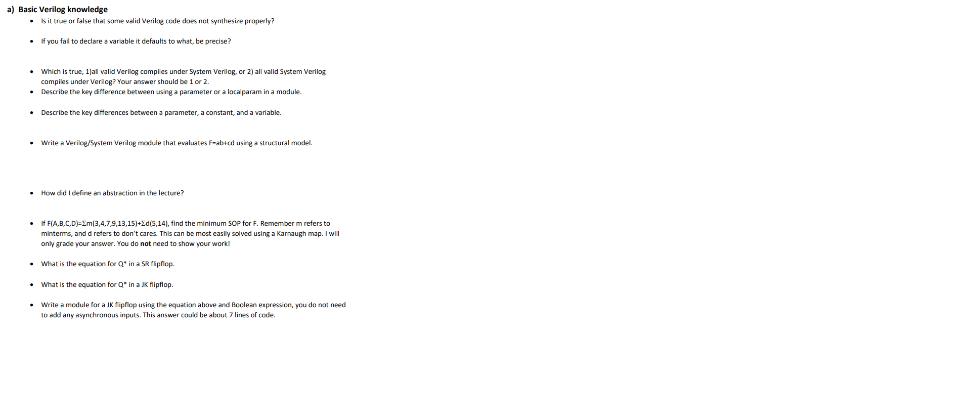 Solved a) Basic Verilog knowledge Is it true or false that | Chegg.com