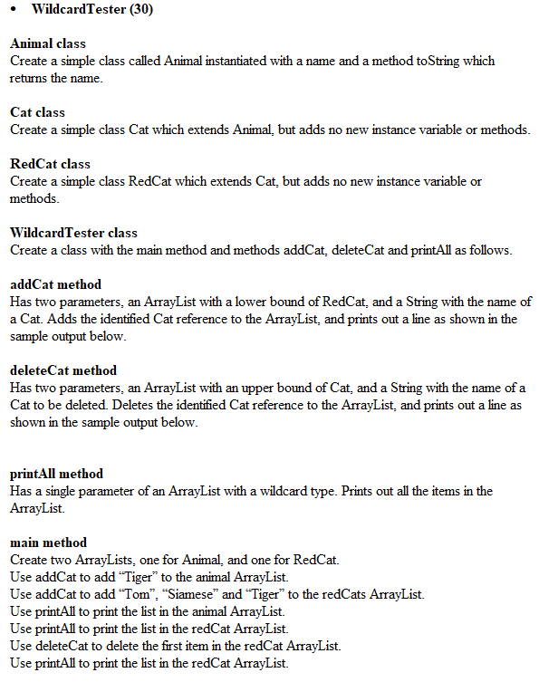 Solved - WildcardTester (30) Animal class Create a simple | Chegg.com