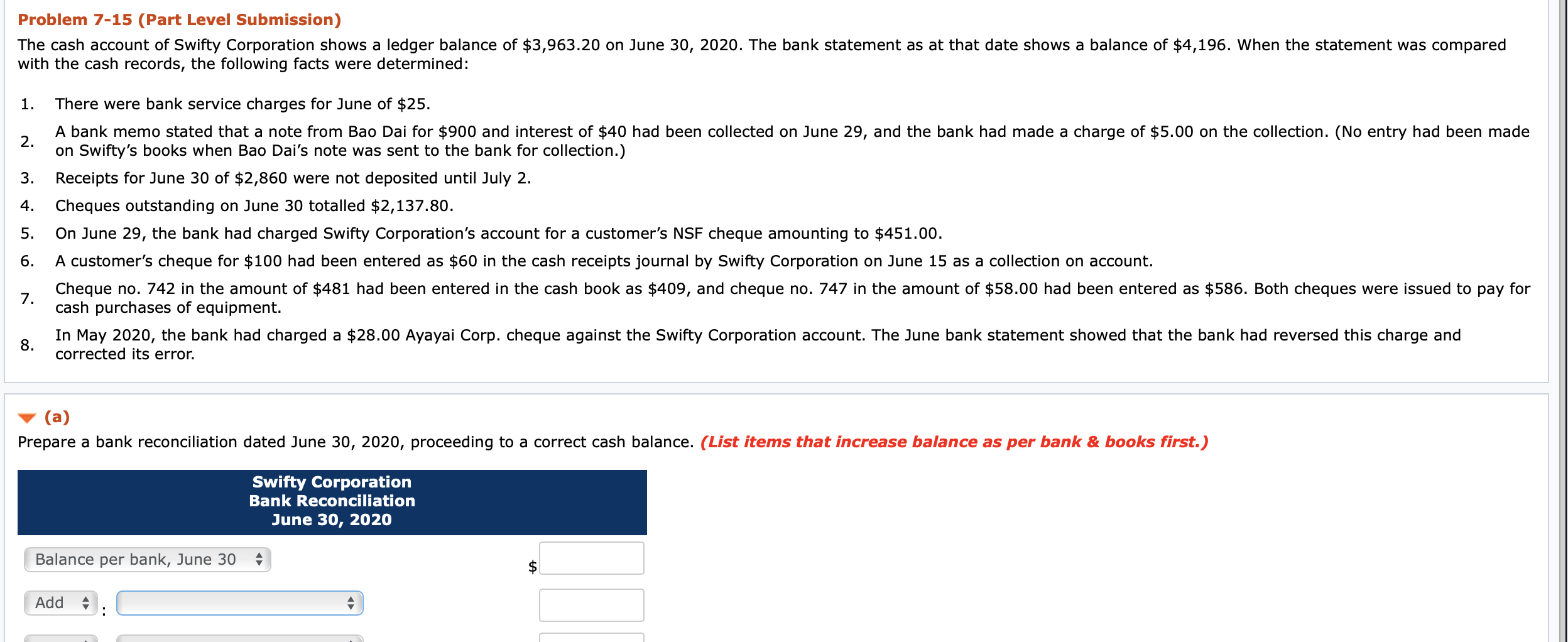 Solved Problem 7-15 (Part Level Submission) The cash account | Chegg.com