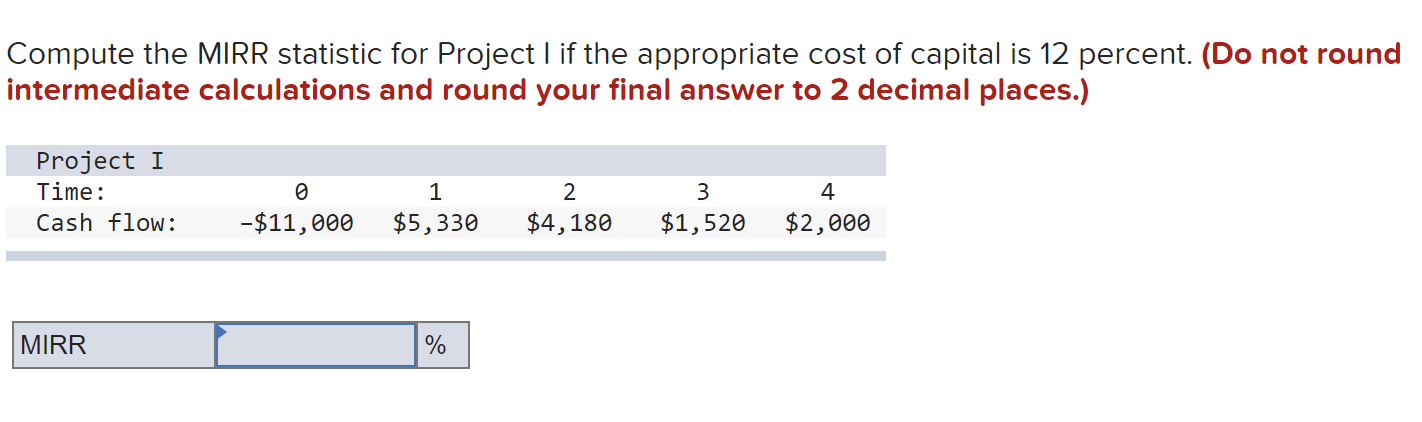 Solved Compute the MIRR statistic for Project I if the | Chegg.com