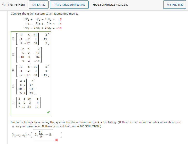 Solved Convert the given system to an augmented matrix. | Chegg.com