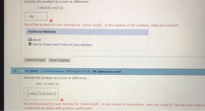 Solved Rewrite the product as a sum or difference. 2 sin(9x) | Chegg.com