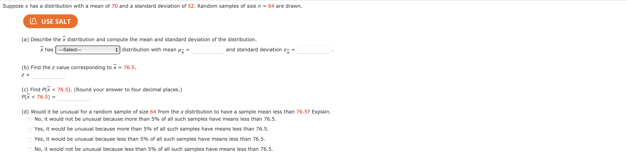 Solved (a) Describe the xˉ distribution and compute the mean | Chegg.com