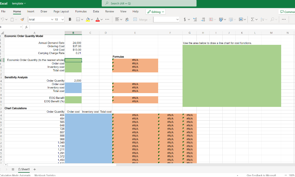 Solved Excel template Search (Alt + Q) File Home Insert Draw | Chegg.com