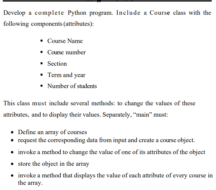 Solved Develop a complete Python program. Include a Course | Chegg.com