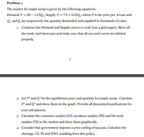 Solved Problem 2 The market for maple syrup is given by the | Chegg.com