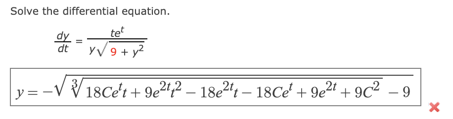 Solved Solve the differential equation. tet dy dt YV 9 + y2 | Chegg.com