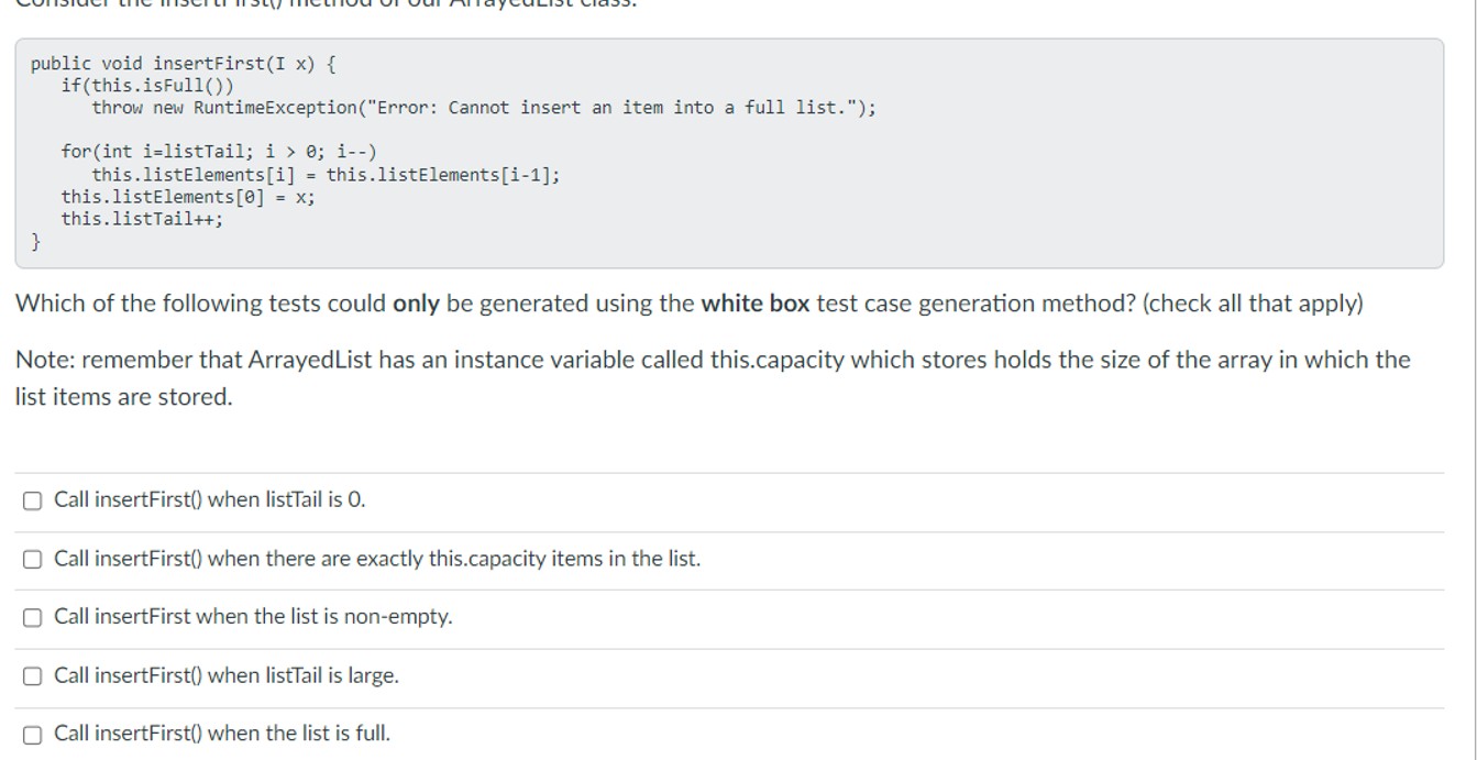 Solved public void insertFirst (Ix) {if(this.isfull())throw | Chegg.com
