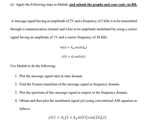 Solved Q1: Apply the Following steps in Matlab, and submit | Chegg.com