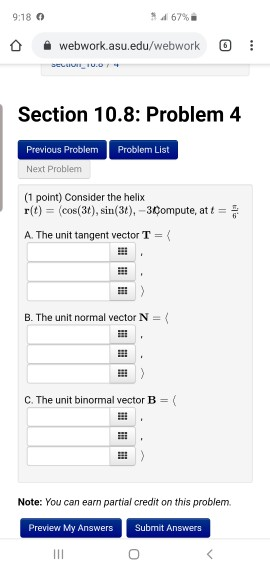 Solved 67 % 9:18 6 webwork.asu.edu/webwork Section 10.8: | Chegg.com