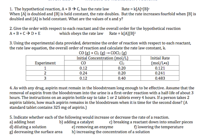 Solved 1. The hypothetical reaction, A+B → C, has the rate | Chegg.com