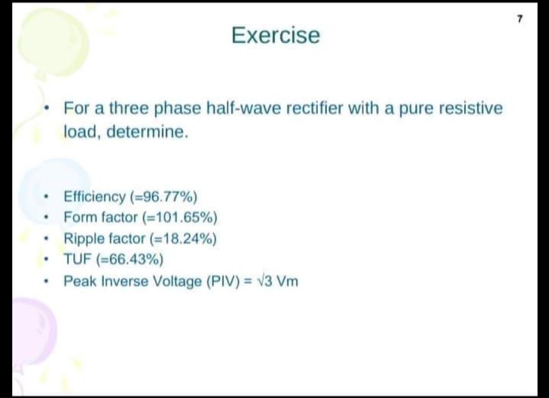Solved 7 Exercise For a three phase half-wave rectifier with | Chegg.com
