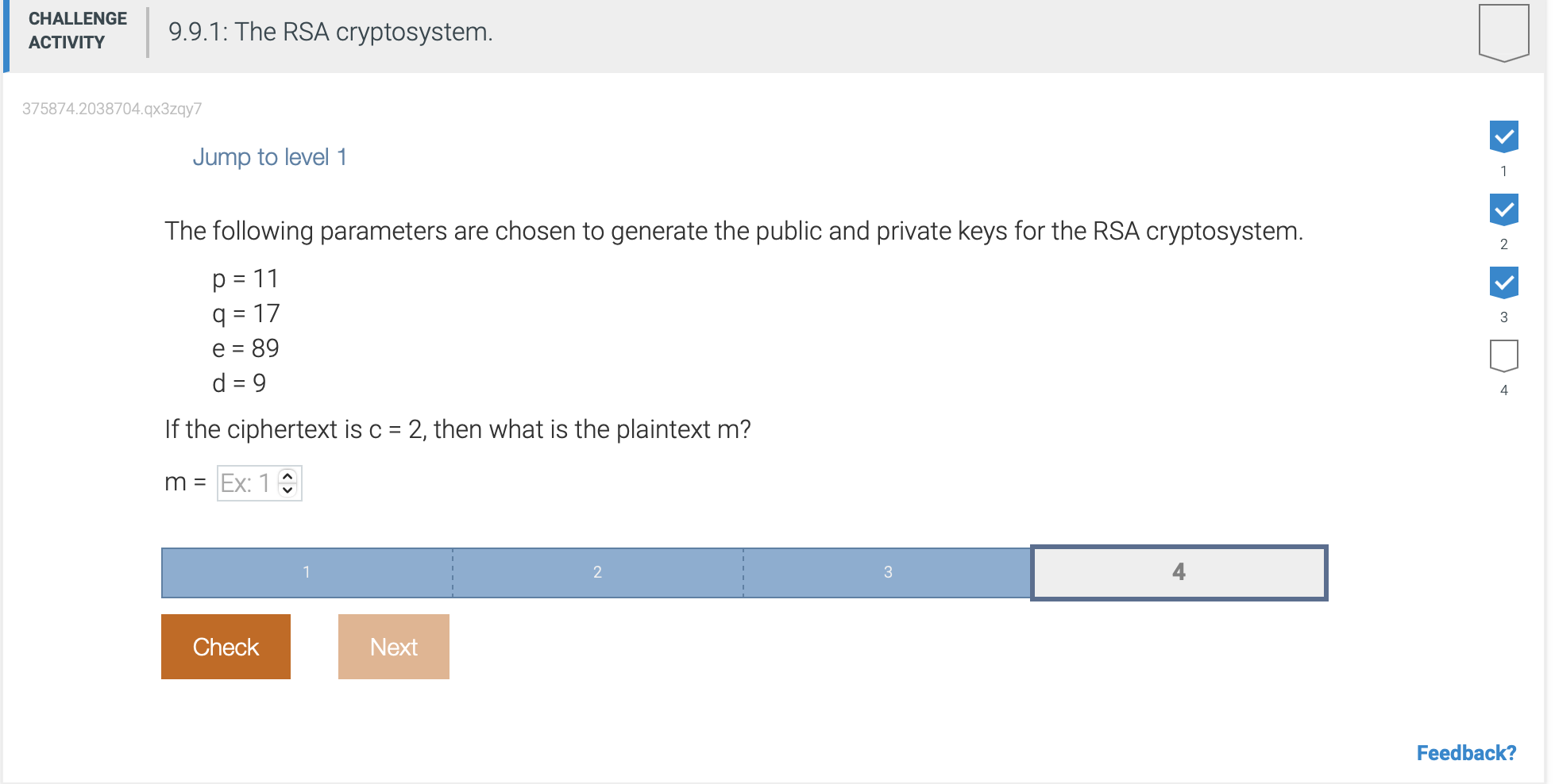 Solved CHALLENGE ACTIVITY 9.9.1: The RSA cryptosystem. | Chegg.com