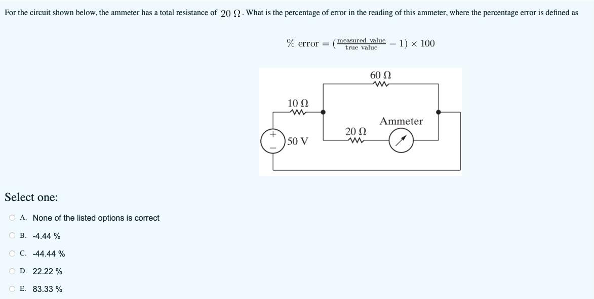 Solved For the circuit shown below, the ammeter has a total | Chegg.com