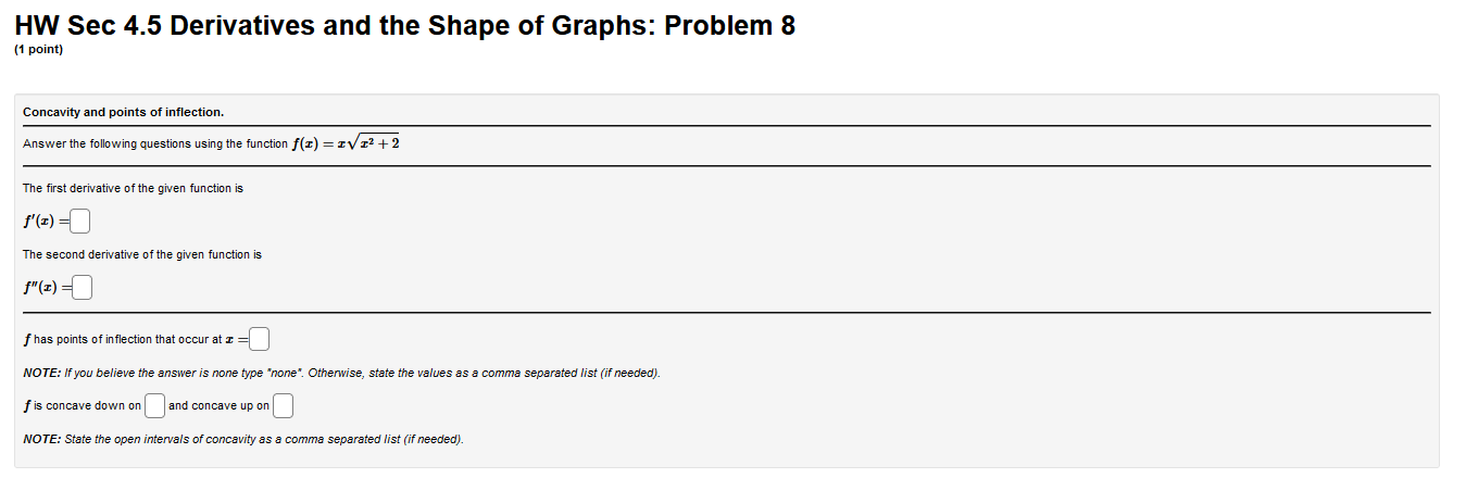 Solved HW Sec 4.5 Derivatives and the Shape of Graphs: | Chegg.com