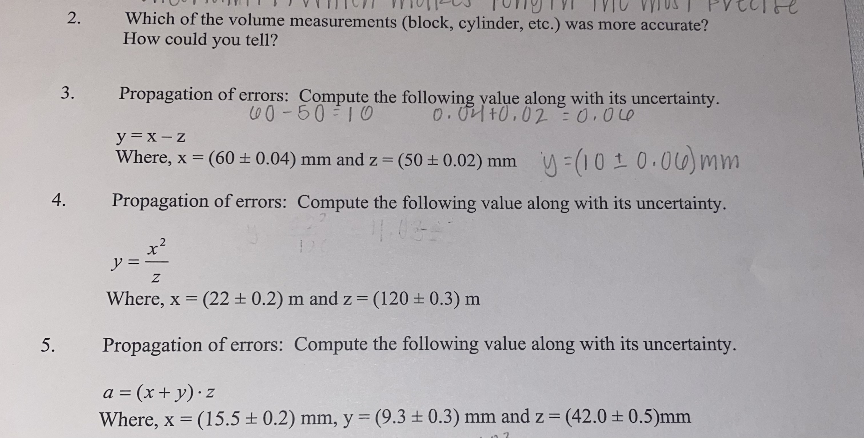 Solved prpagation of errors: compute the following values | Chegg.com