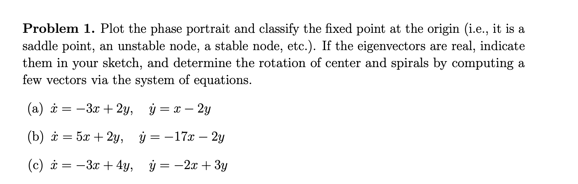 Solved Problem 1. Plot the phase portrait and classify the | Chegg.com
