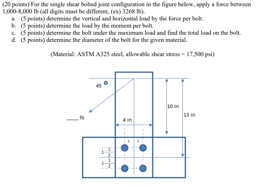 Solved (20 points) For the single shear bolted joint | Chegg.com