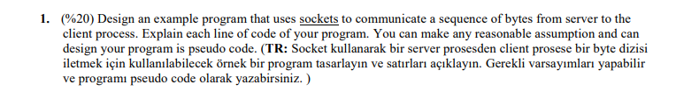 Solved 1. (%20) Design an example program that uses sockets | Chegg.com