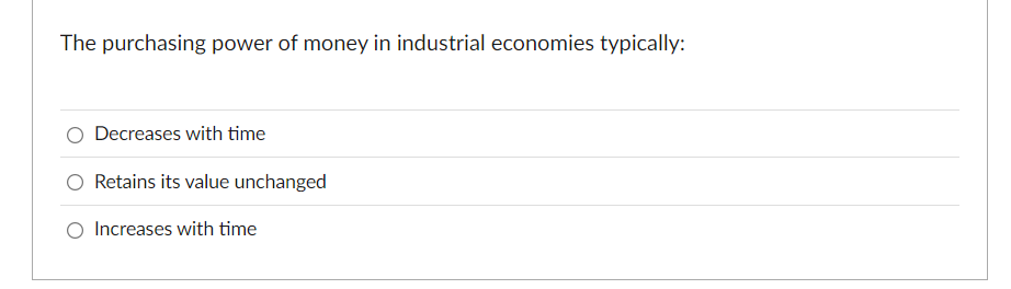 Solved The purchasing power of money in industrial economies | Chegg.com