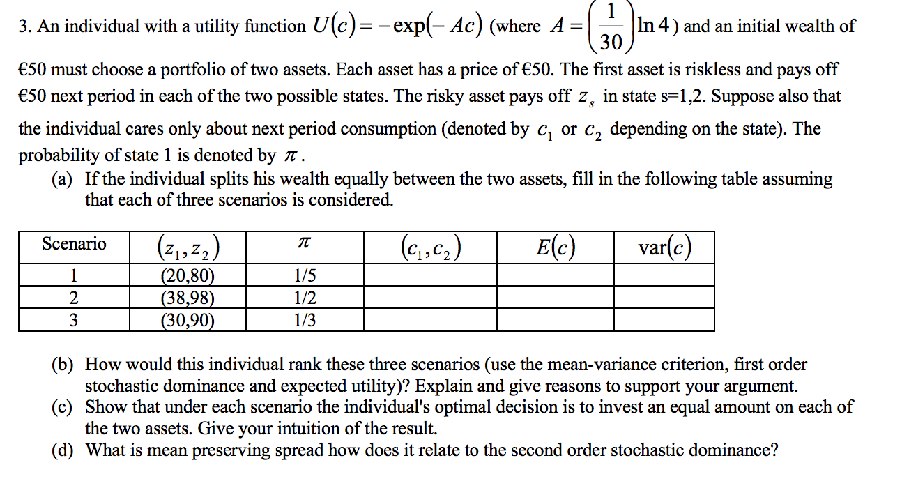 3. An individual with a utility function U(c)=-exp(- | Chegg.com