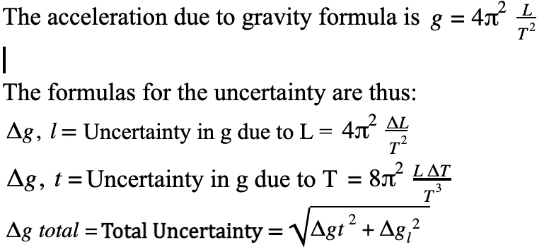 Solved The uncertainties in the acceleration due to gravity | Chegg.com