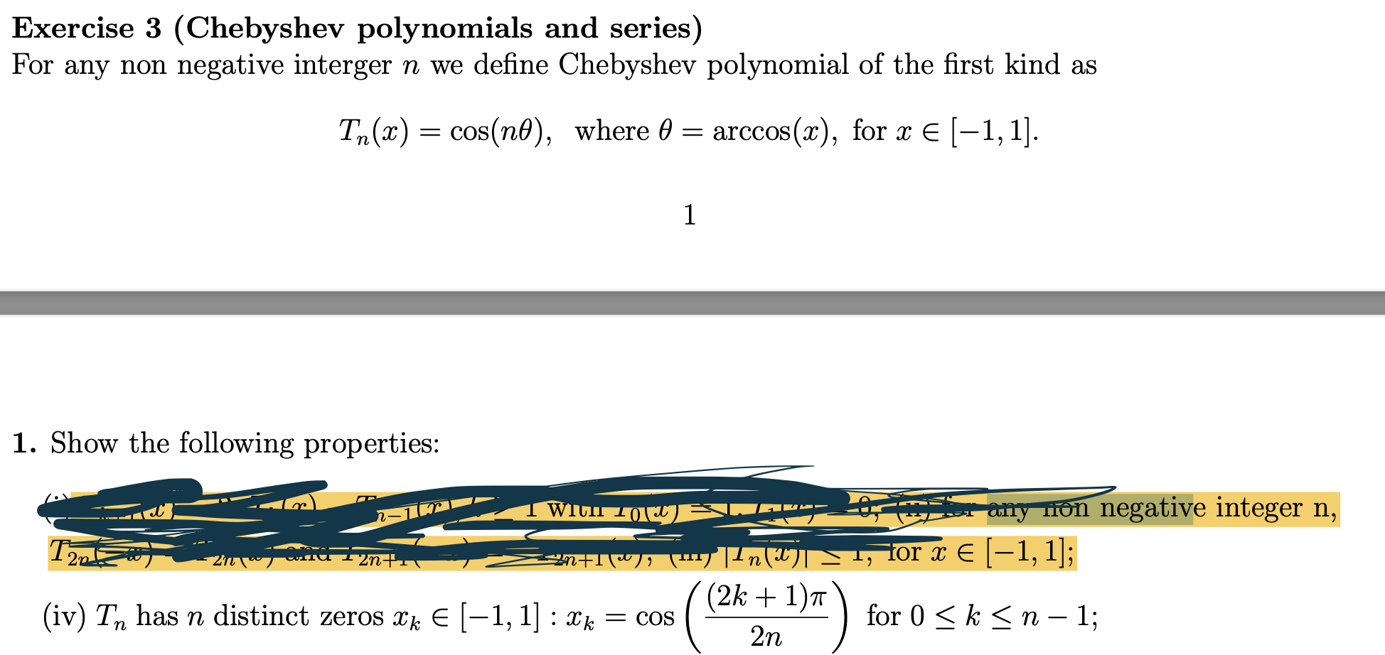 Solved Exercise 3 (Chebyshev polynomials and series) For any | Chegg.com