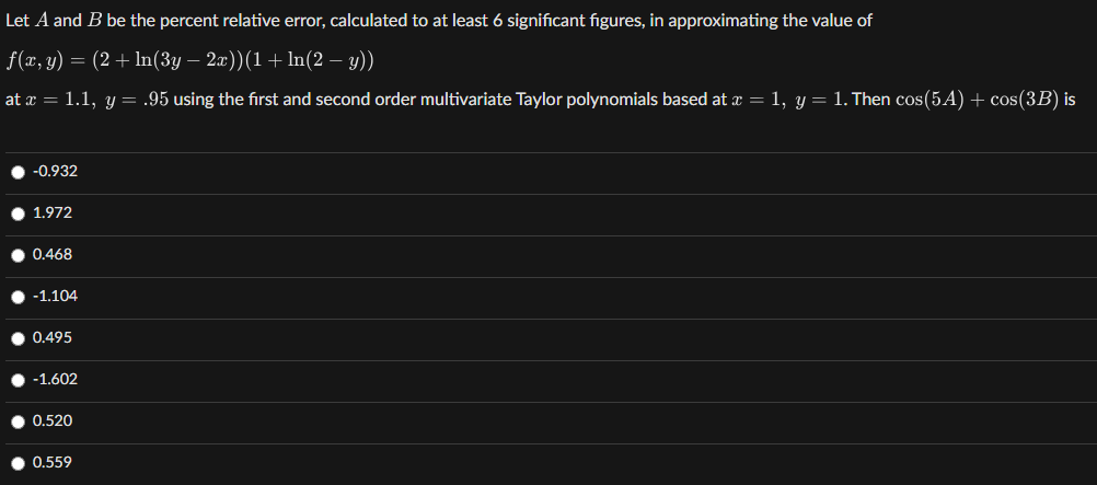 Solved Let A and B be the percent relative error, calculated | Chegg.com