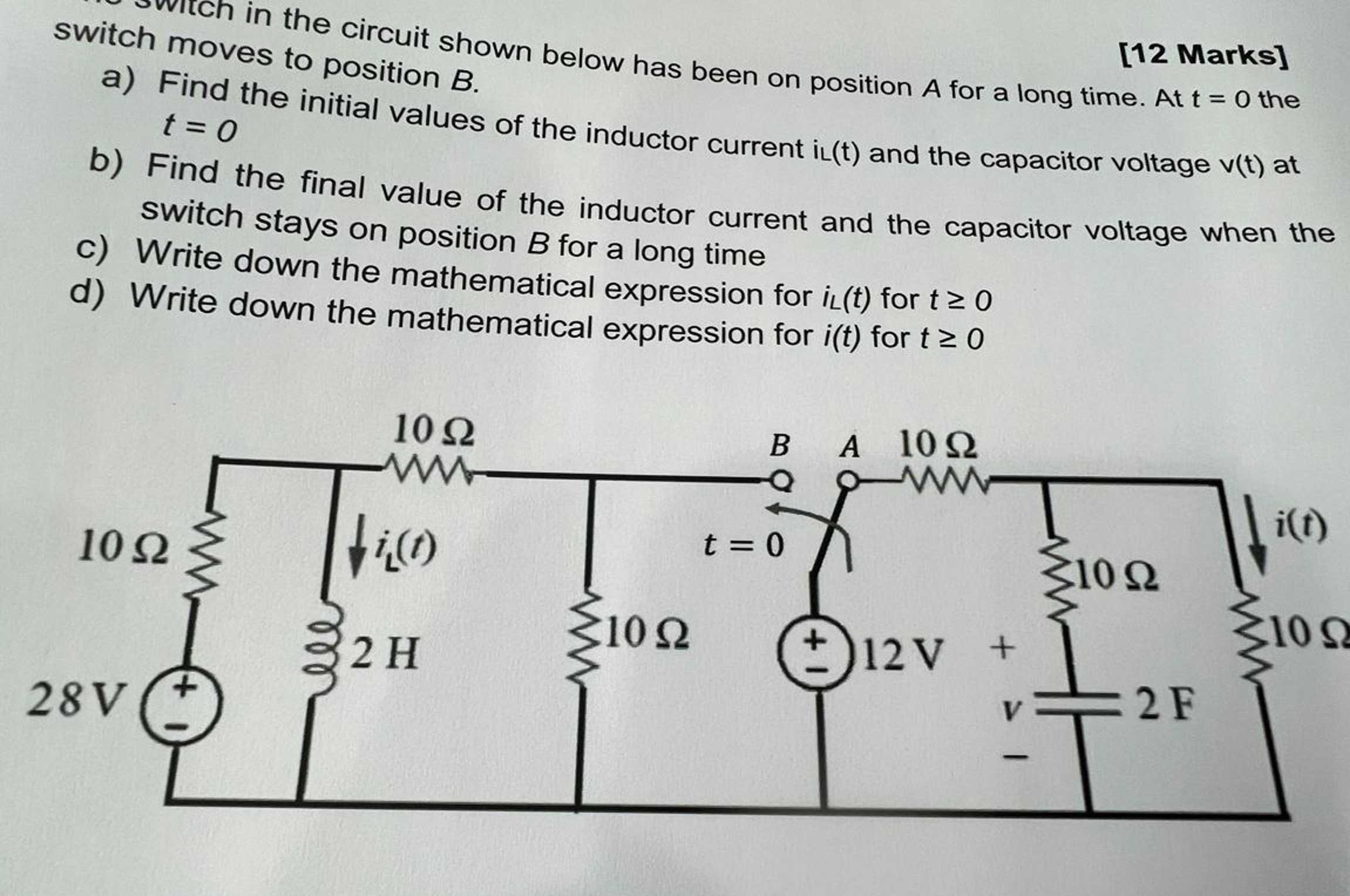 Solved switch mov in the circuit shown below has been on | Chegg.com
