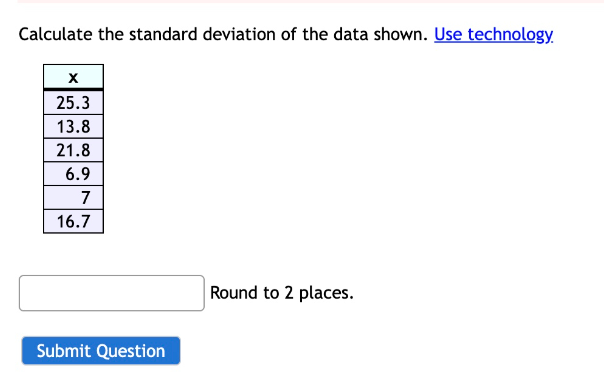 Solved Calculate the standard deviation of the data shown. | Chegg.com