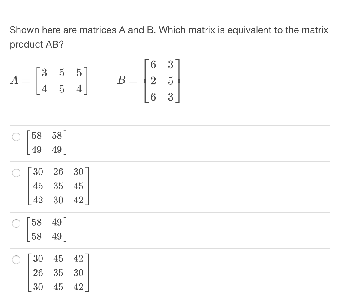 Solved Shown here are matrices A and B. Which matrix is | Chegg.com