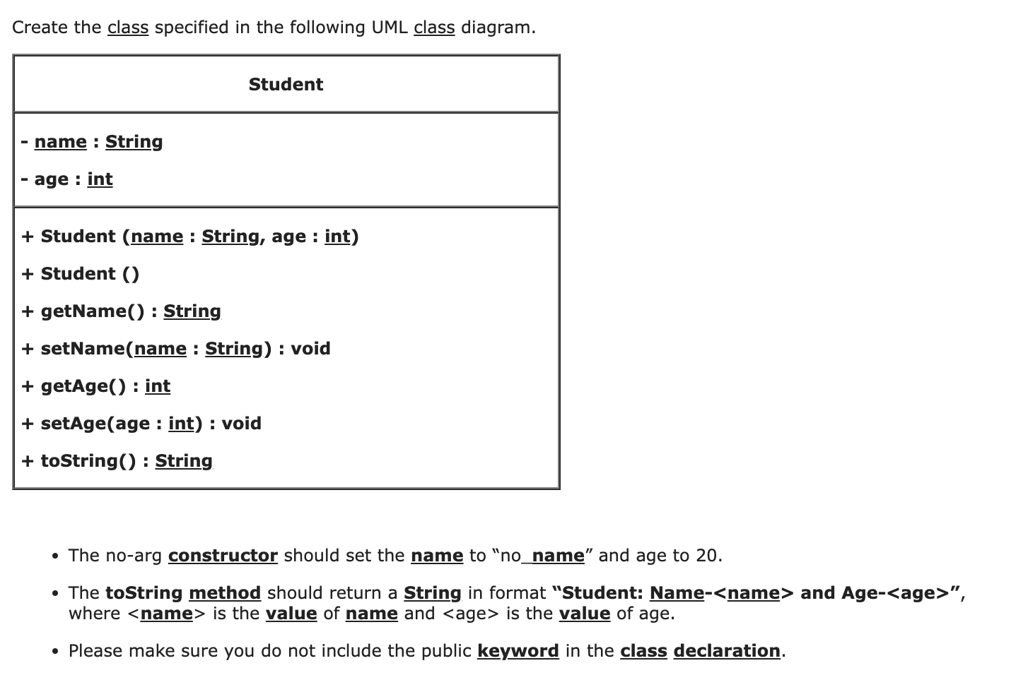 Solved Create the class specified in the following UML class | Chegg.com