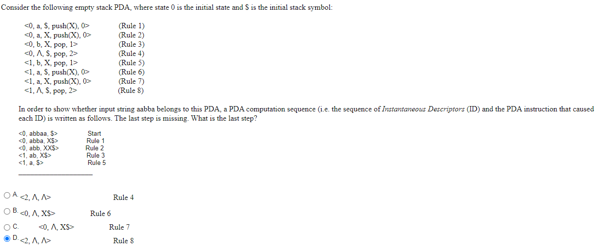 Solved Consider the following empty stack PDA, where state 0 | Chegg.com
