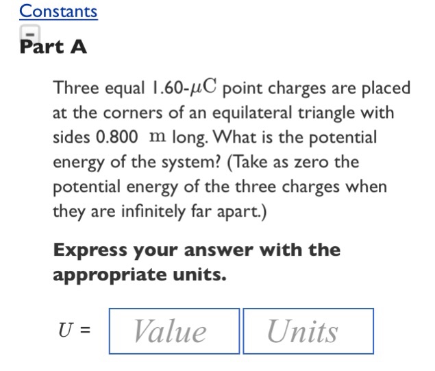 Solved Constants Part A Three equal 1.60-uC point charges | Chegg.com
