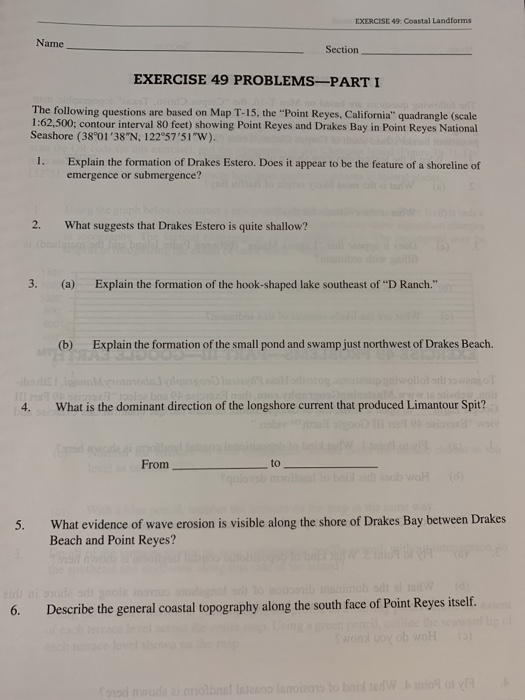Solved EXERCISE 49: Coastal Landforms Name Section EXERCISE | Chegg.com