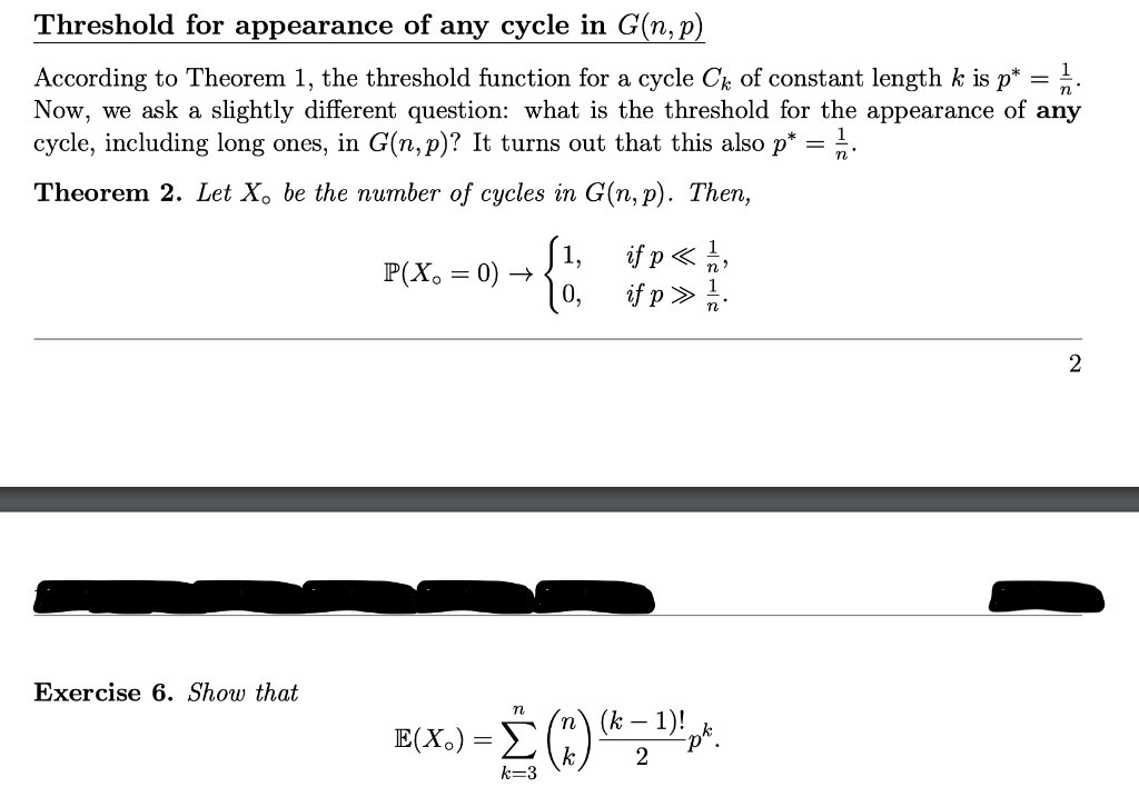 Solved 1 = == n Threshold for appearance of any cycle in | Chegg.com