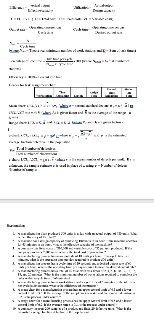 Solved Efficiency = Effective capacity Actual output | Chegg.com
