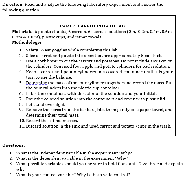 Solved Direction: Read and analyze the following laboratory | Chegg.com