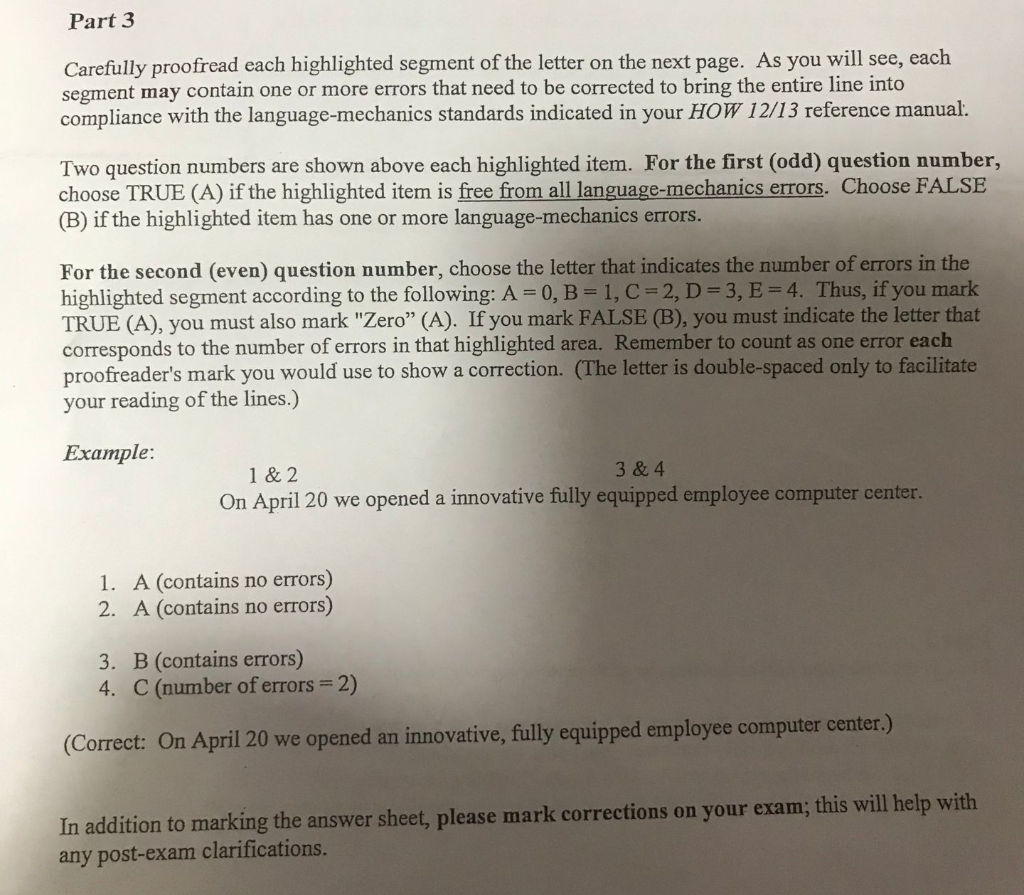 Part 3 Carefully proofread each highlighted segment | Chegg.com